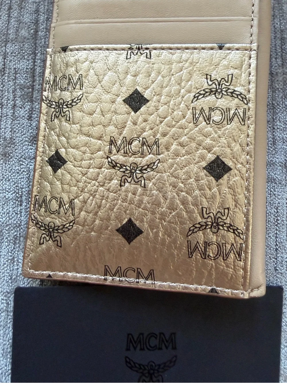 MCM | Bags | Mcm Gold Visetos Card Holder Holdermonogram Wallet Nwot ...